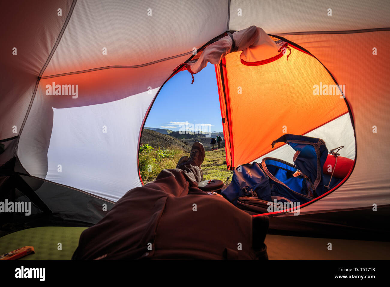 Girl in camping tent lying hi-res stock photography and images - Alamy