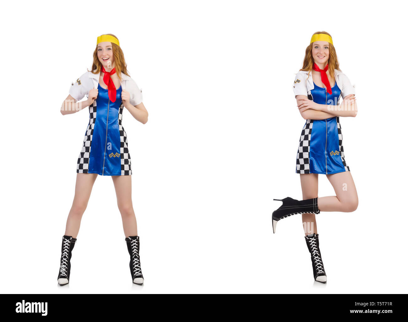 Beautiful woman in checkered dress Stock Photo - Alamy