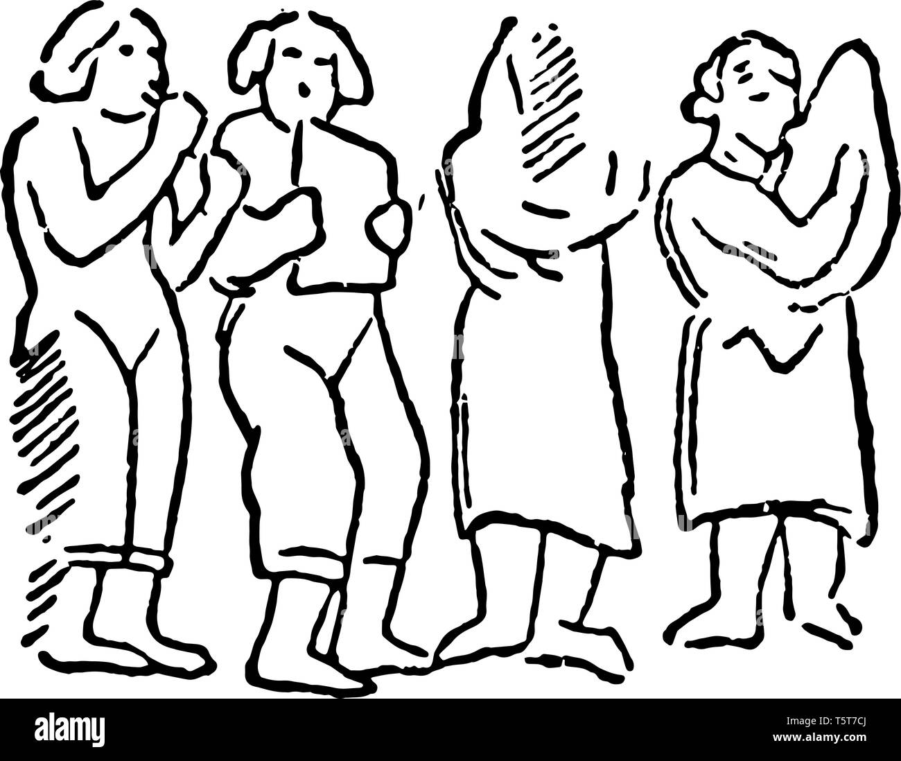 This image represents Ancient Persian Bagpipe, vintage line drawing or ...