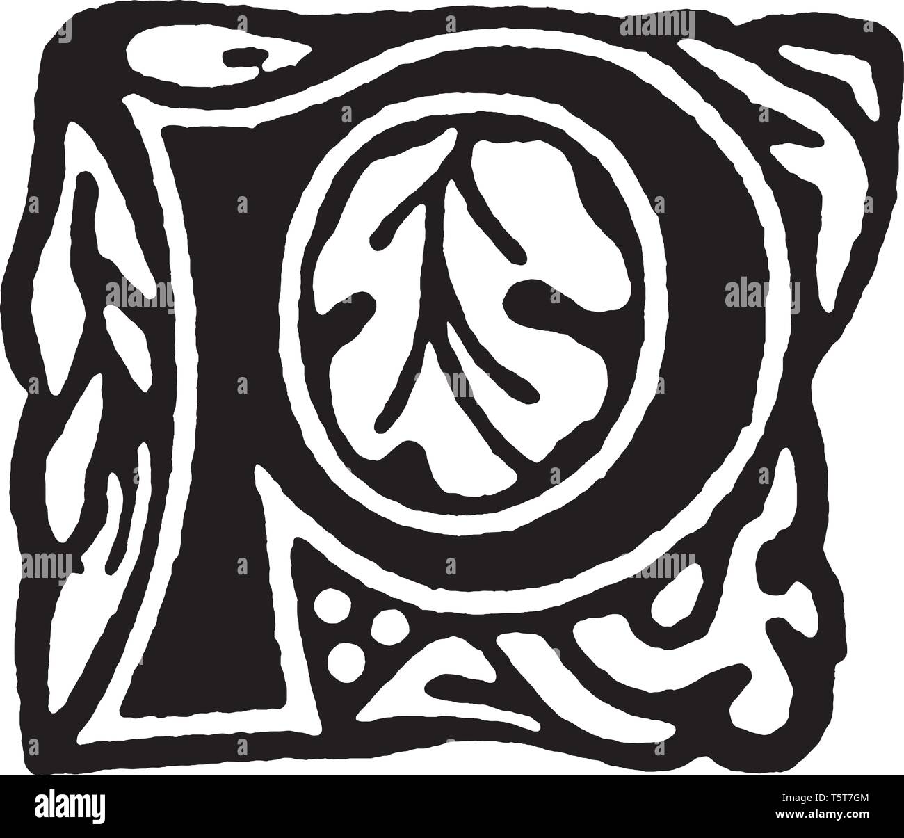 A floral and decorative capital letter P, vintage line drawing or ...