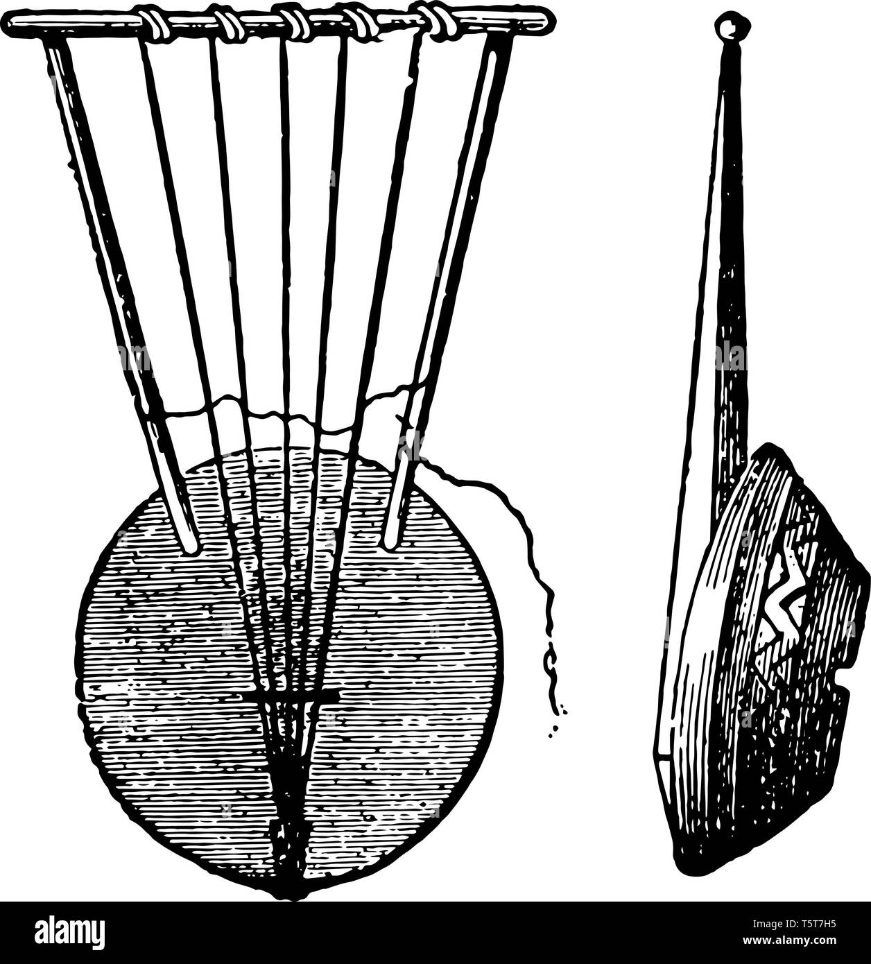 Zither which is an ancient Hebrew Zither, vintage line drawing or ...
