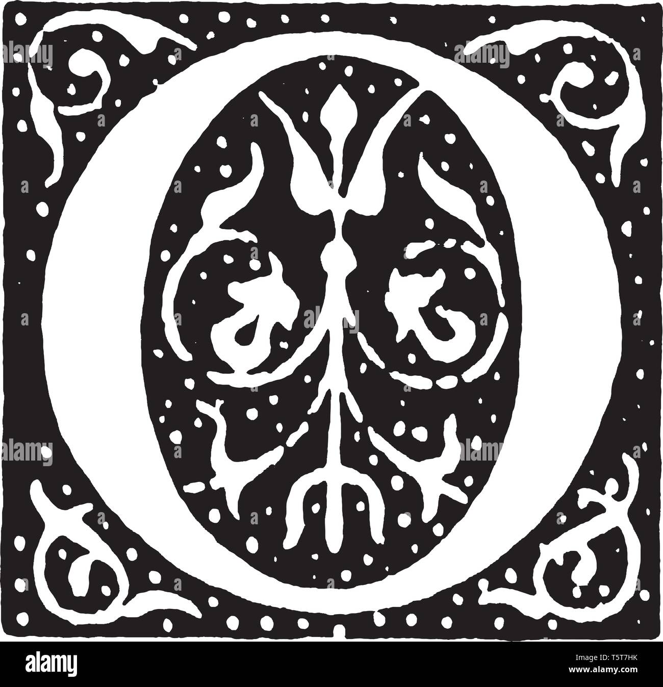 An ornamental and decorative letter O, vintage line drawing or ...