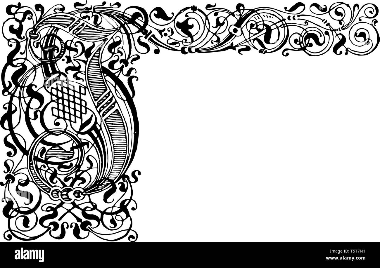 A picture of Old English T with design background, vintage line drawing ...