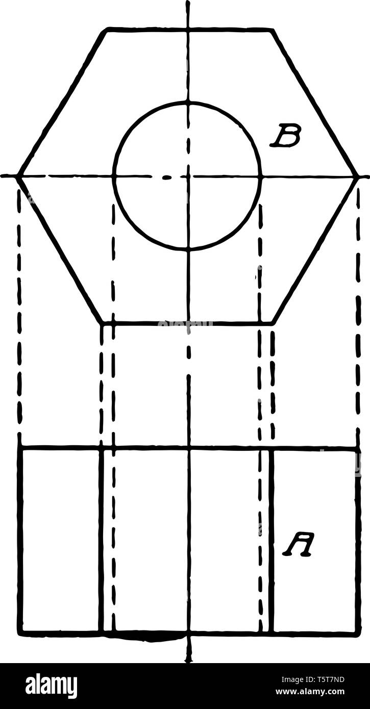 An image showing the diagram of the projection of a hexagonal nut ...