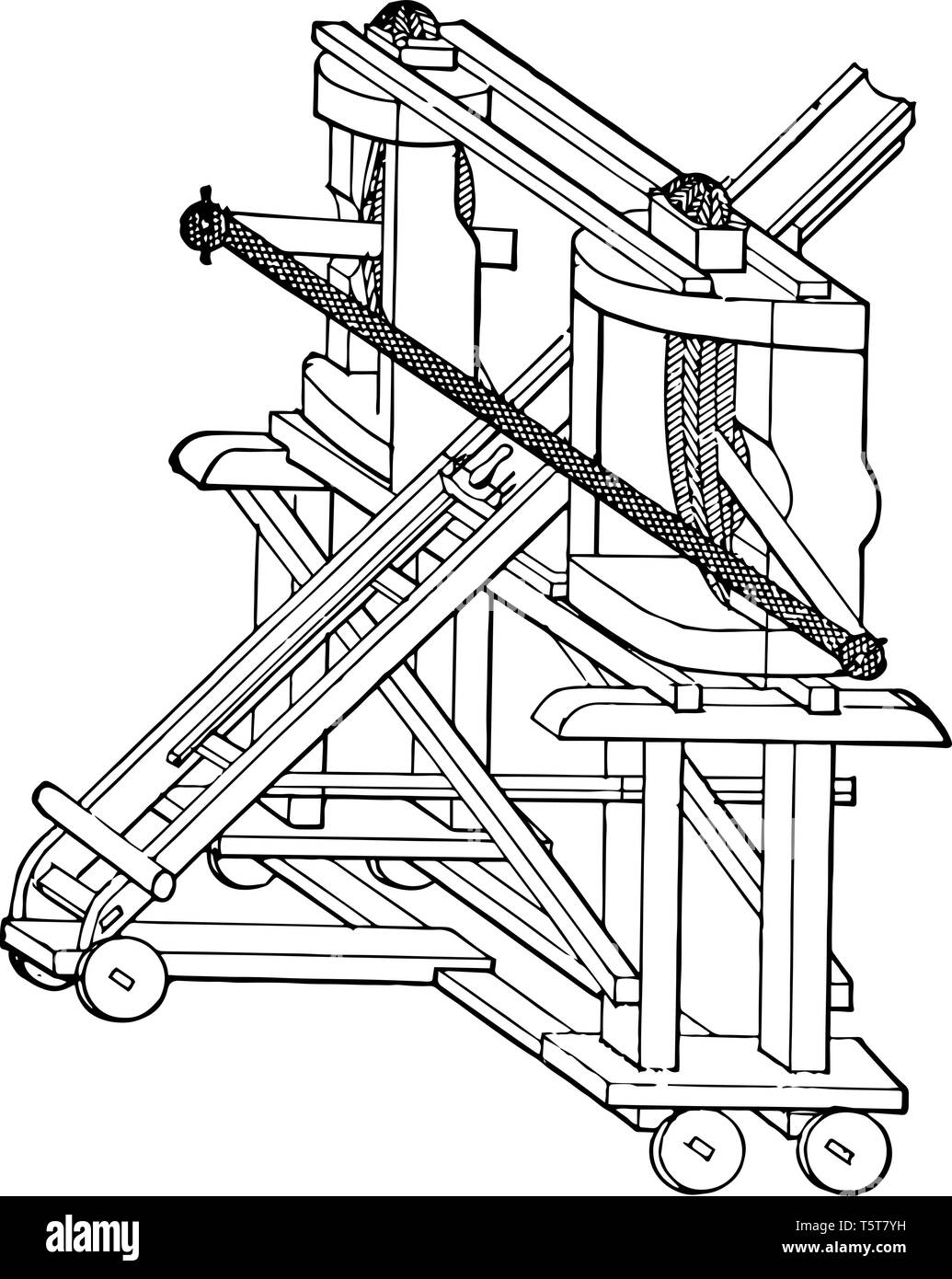 An old missile launcher used to throw heavy balls, vintage line drawing ...