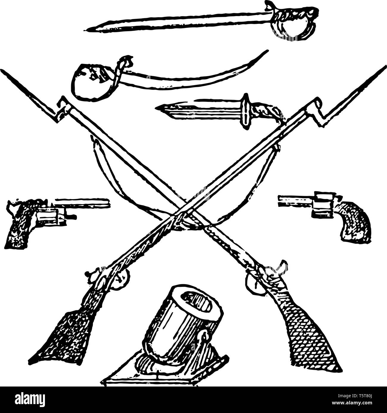 Arms is an instruments or weapons of offence or defense, vintage line ...