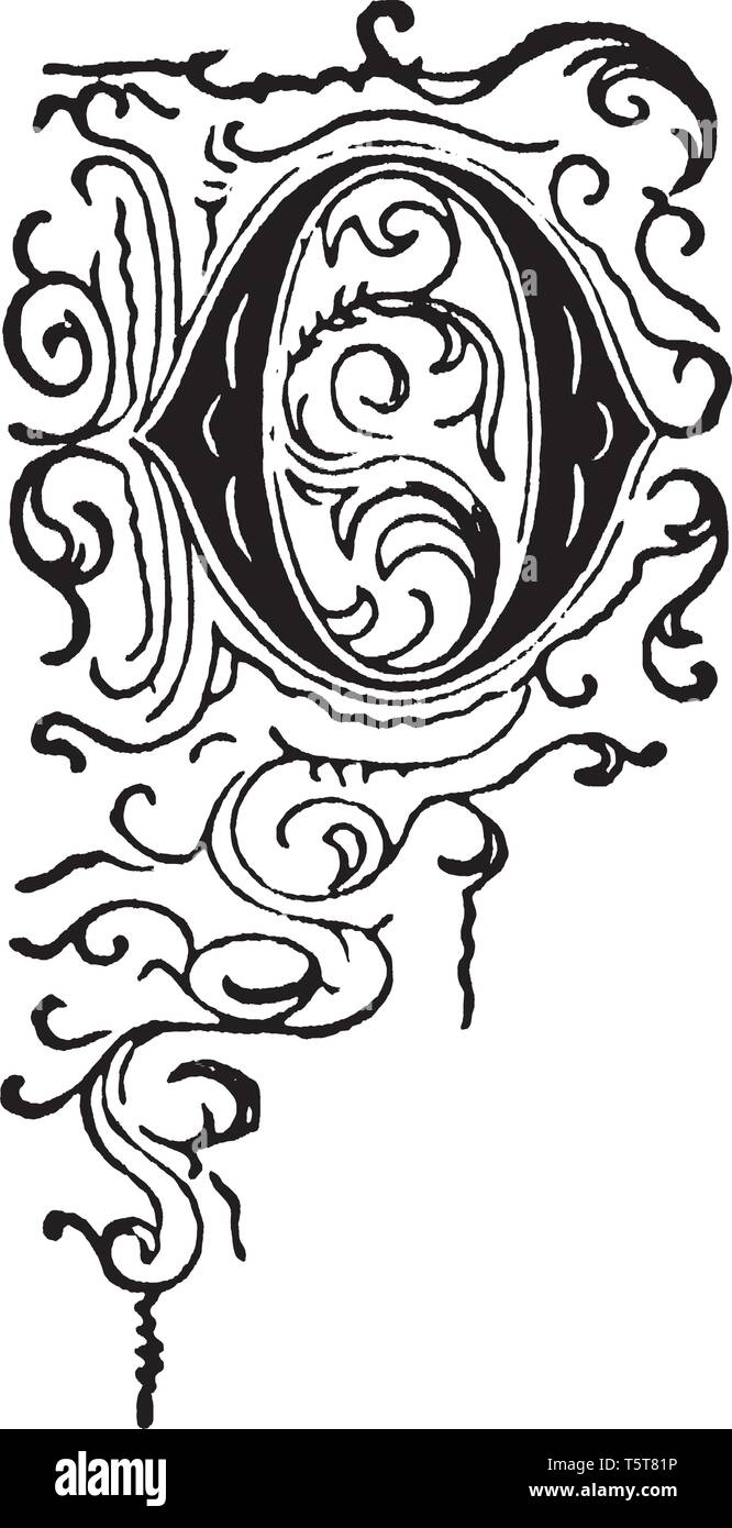 A floral and decorative letter O, vintage line drawing or engraving ...