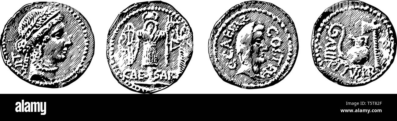 Collection of different coins that have an image of Caesar, vintage ...