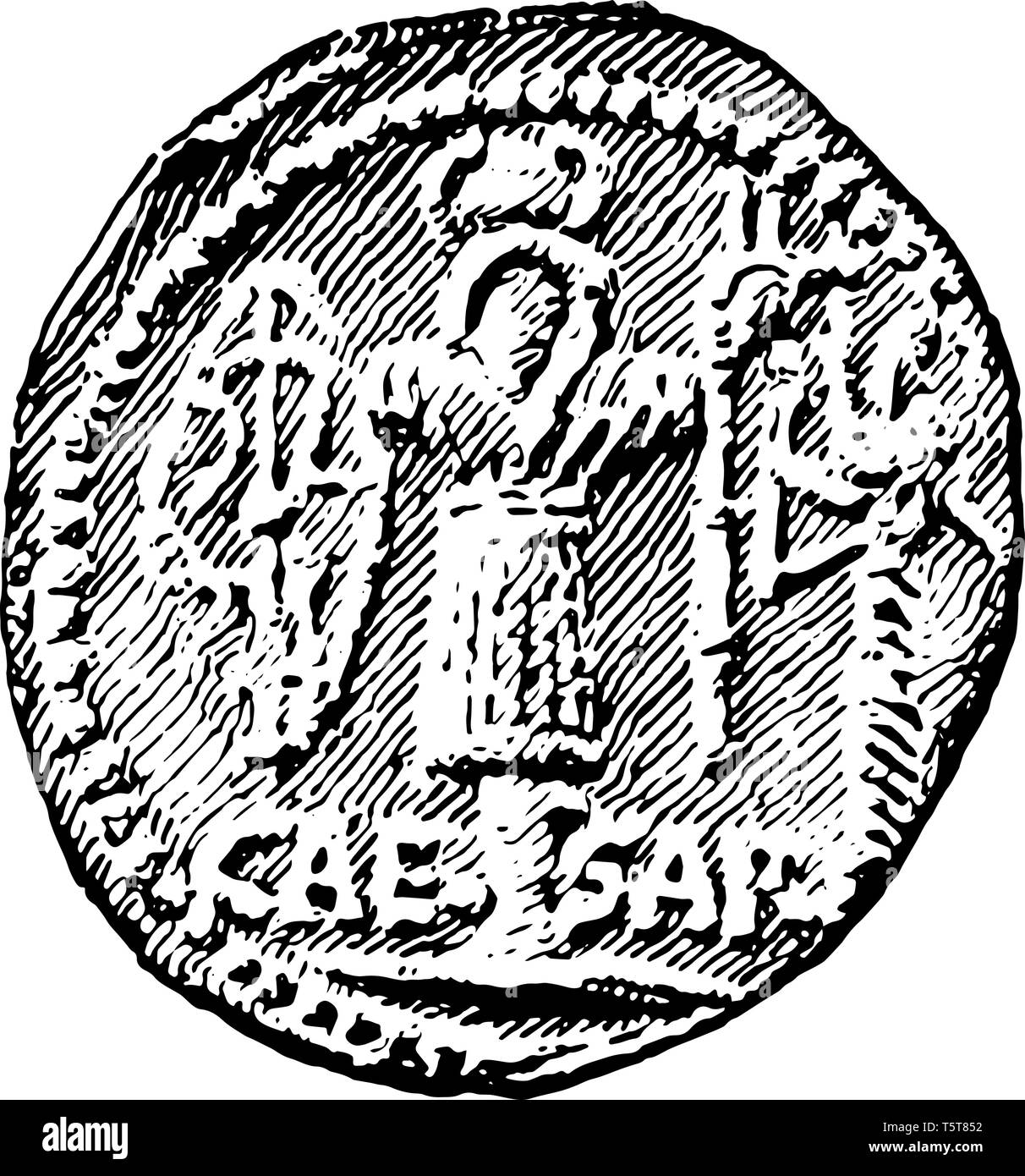 A coin showing the soldier holding the military arms in both hands ...