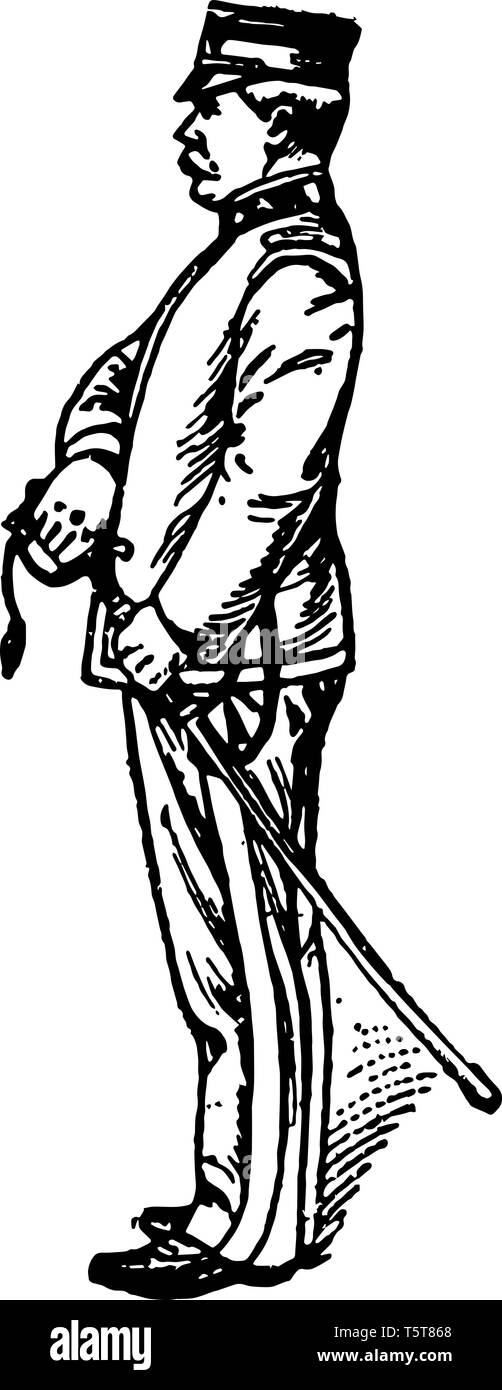 Sheathed Saber is carried hooked up, vintage line drawing or engraving ...