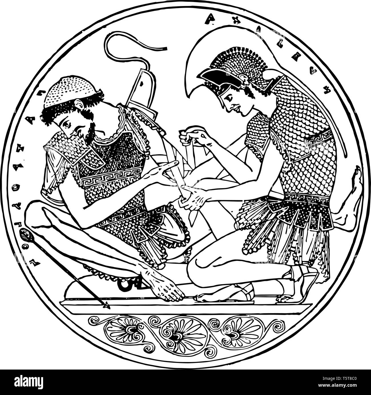Ancient Greeks wearing cuirass, vintage line drawing or engraving ...
