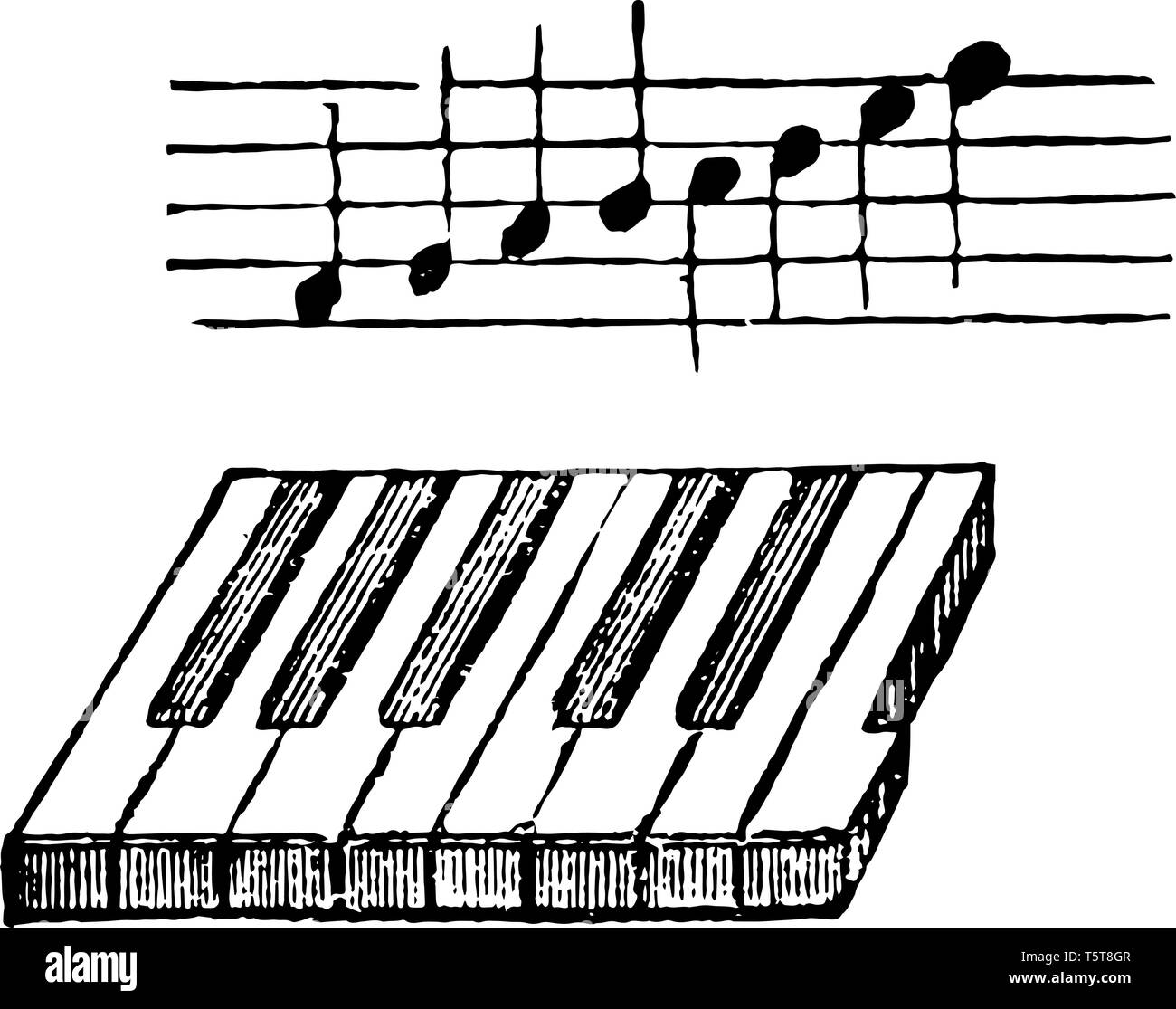 Octave is the eighth tone in the scale, vintage line drawing or ...