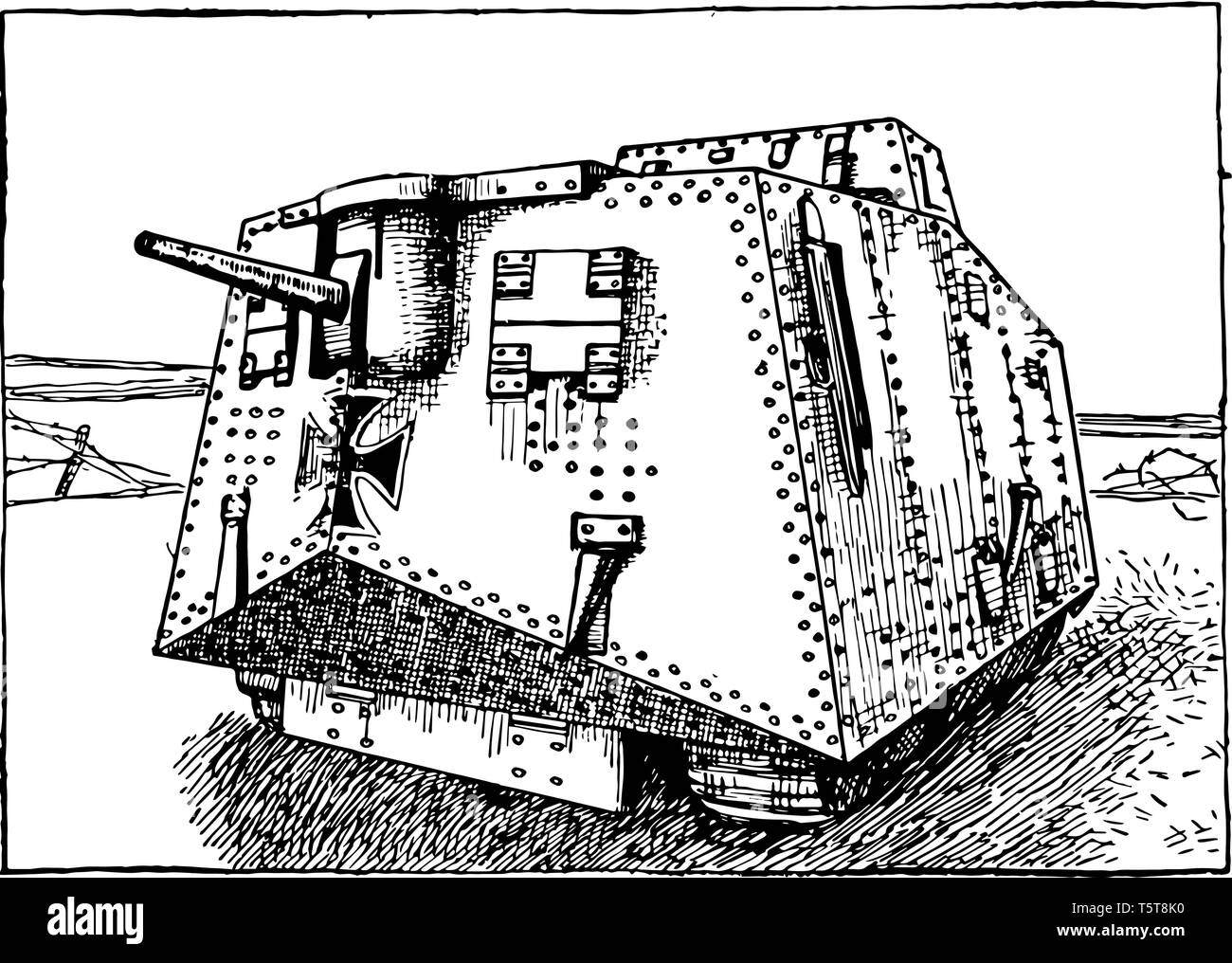German Tank which is an armored German tank, vintage line drawing or ...