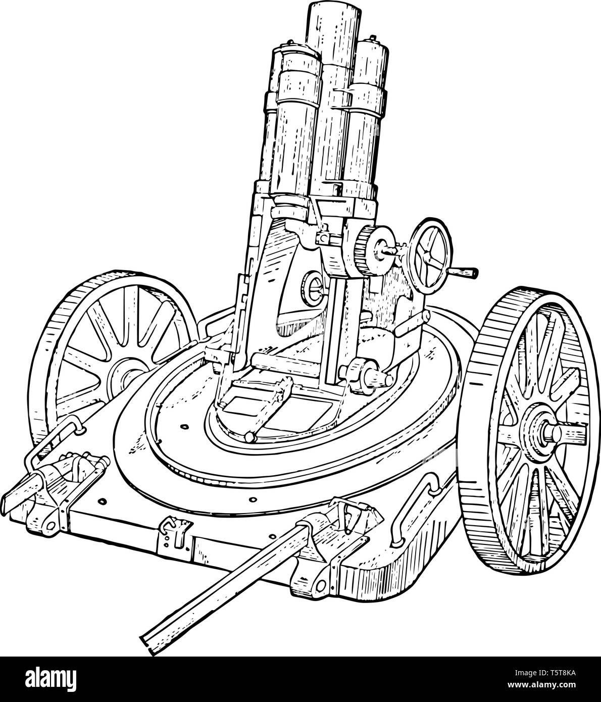 Rifled Light Minenwerfer Mortar series of gears adjusts the angle of ...