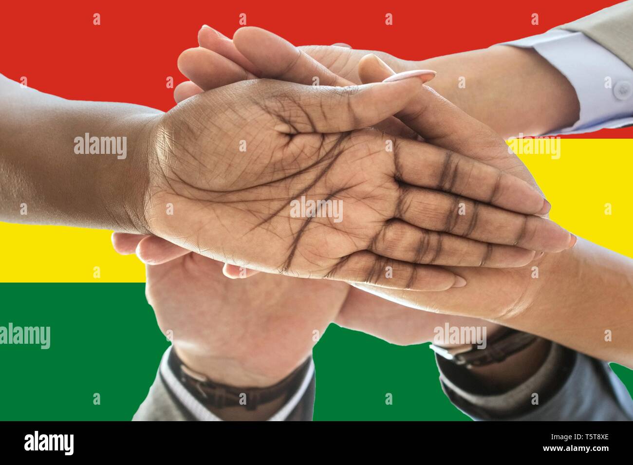Flag of Bolivia, intergration of a multicultural group of young people ...