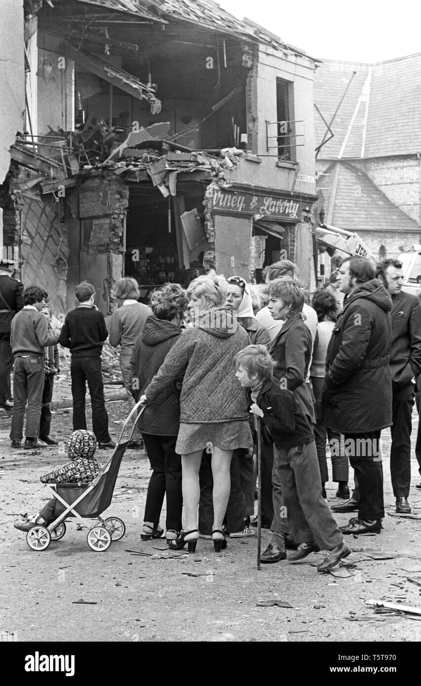 Clearing up after IRA bomb damage in the Shankill Loyalist area of ...