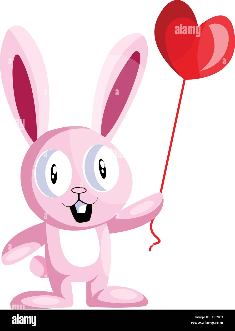 Pink bunny holding a heart shaped balloon vector illustration on white ...