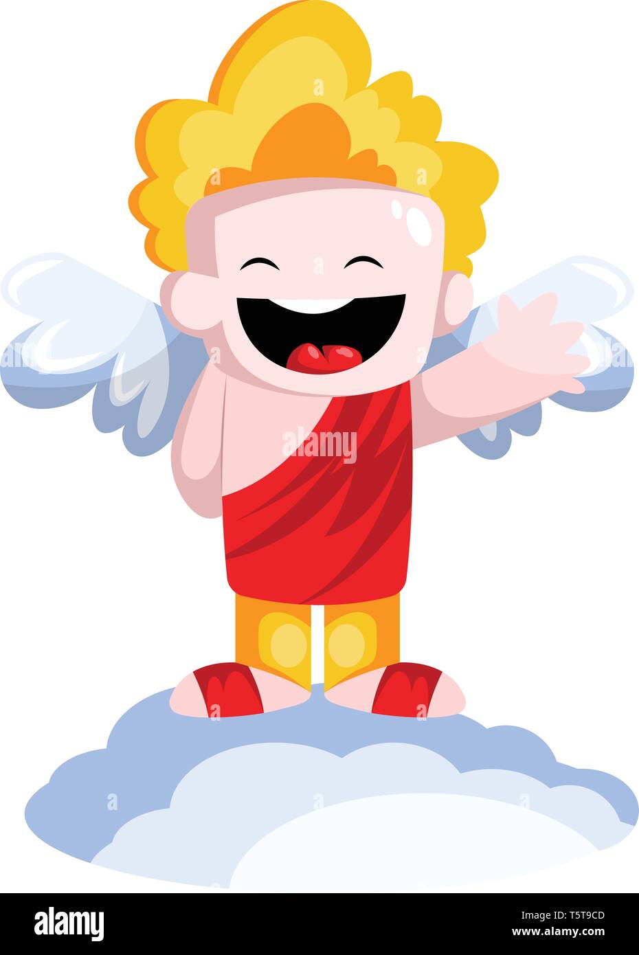 Cute vector illustration of smiling cupid dressed in red standing on a ...