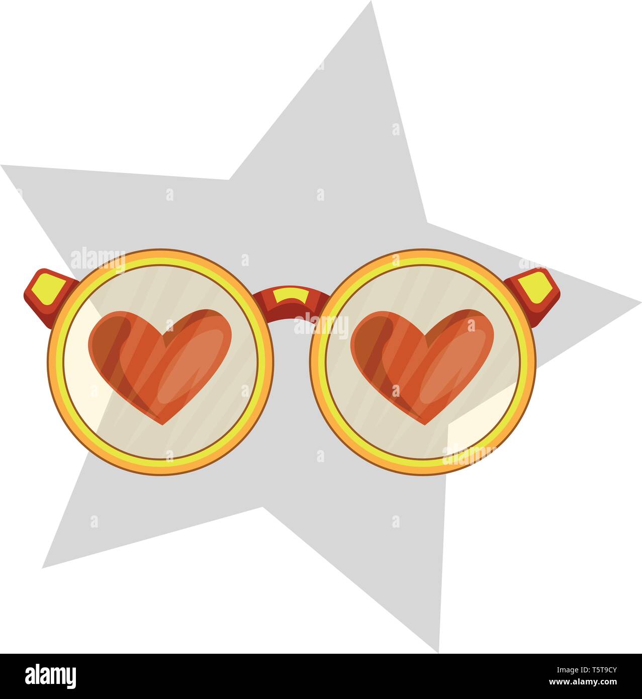 Golden eye glasses with red hearts in a light grey star vector ...