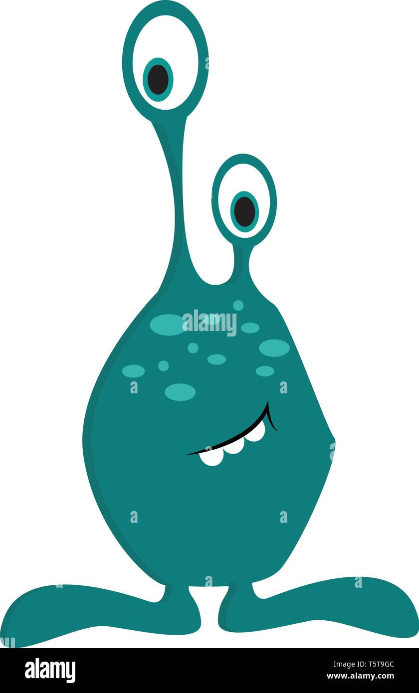 Turquoise monster with big feet vector illustration on white background ...