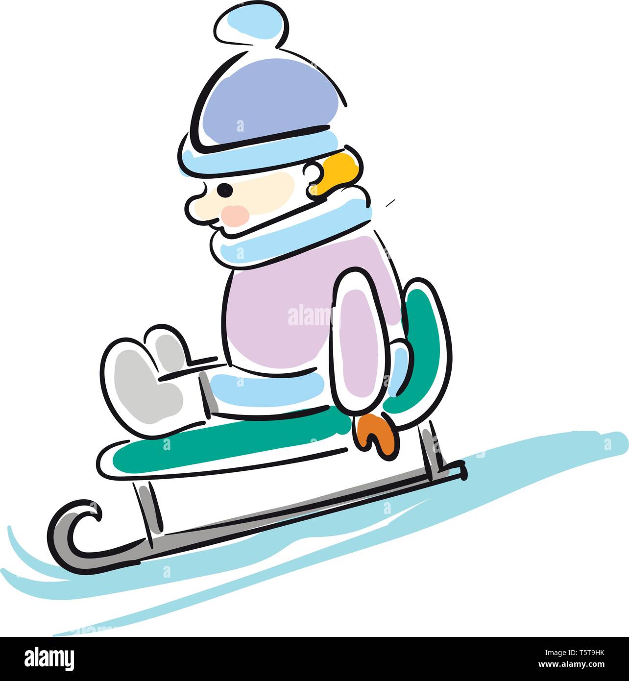 Cartoon boy on sled vector illustration on white background Stock ...