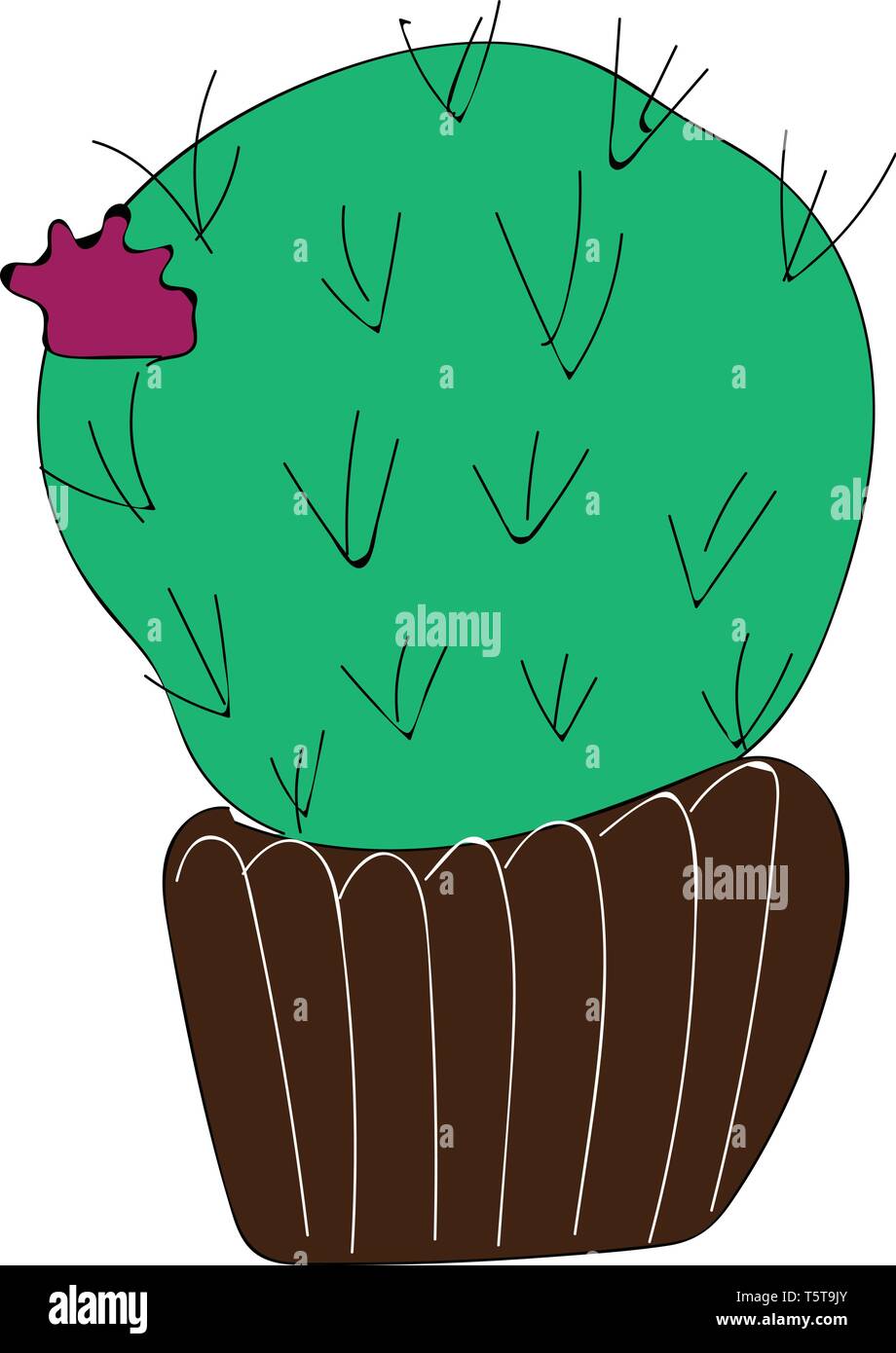 Simple cactus with purple flower vector illustration on white ...