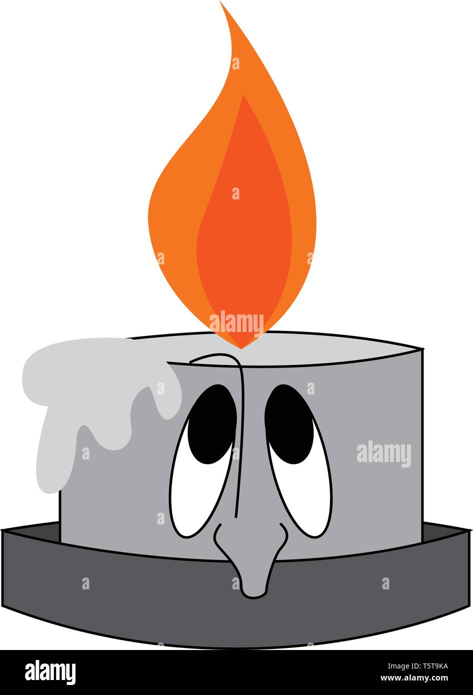 Vector illustration of a sad burning grey candle on white background ...