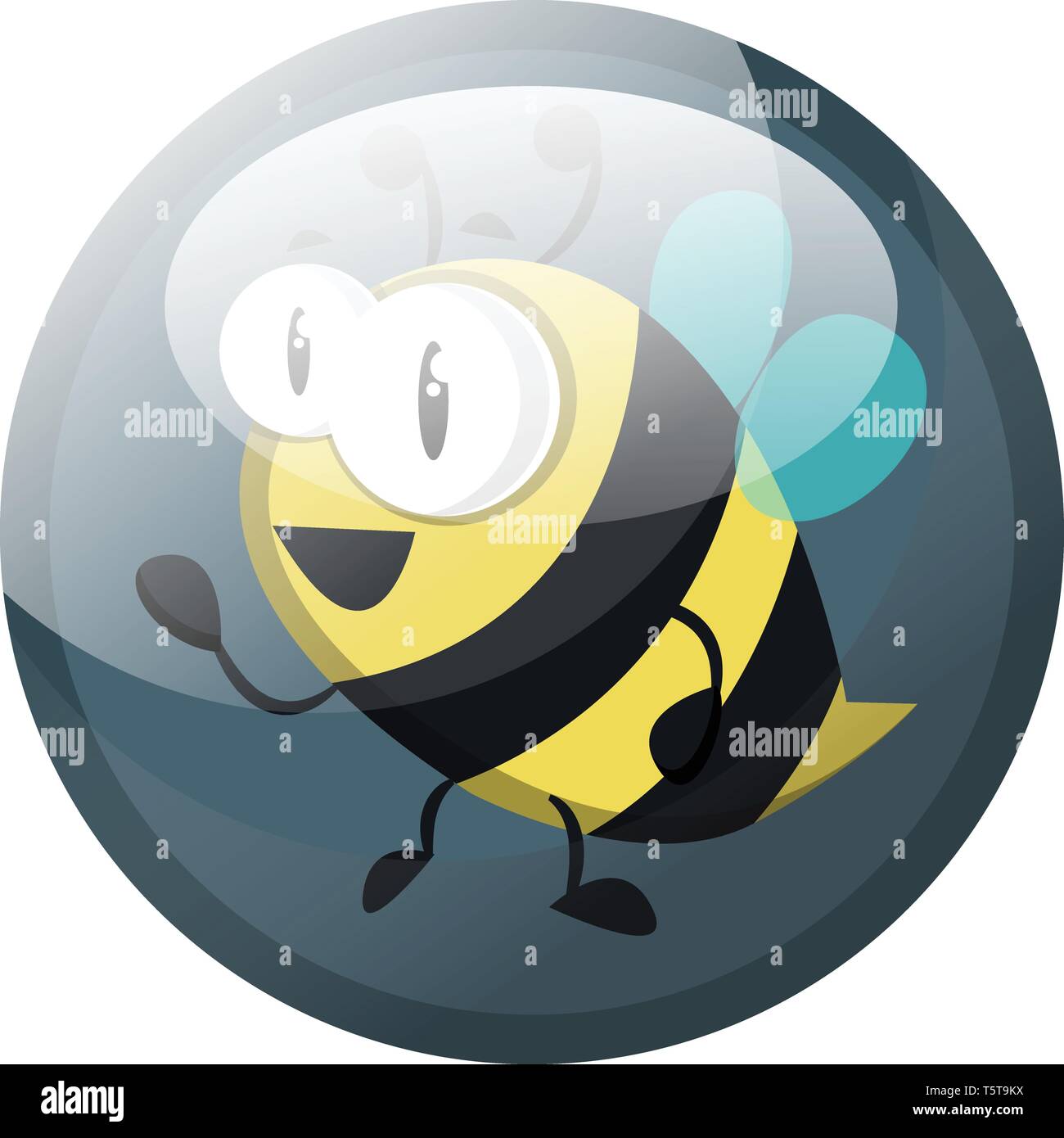Cartoon character of a bee vector illustration in grey blue circle on ...