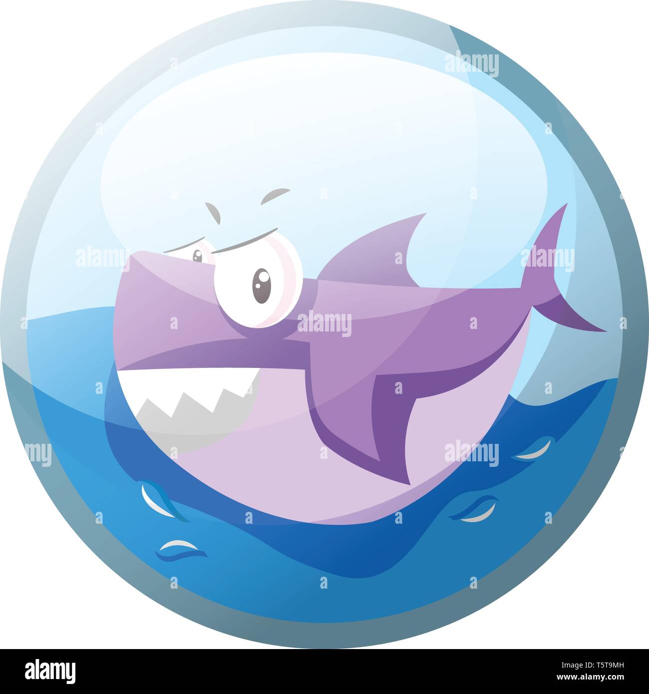 Cartoon character of an angry purple shark in the water vector ...