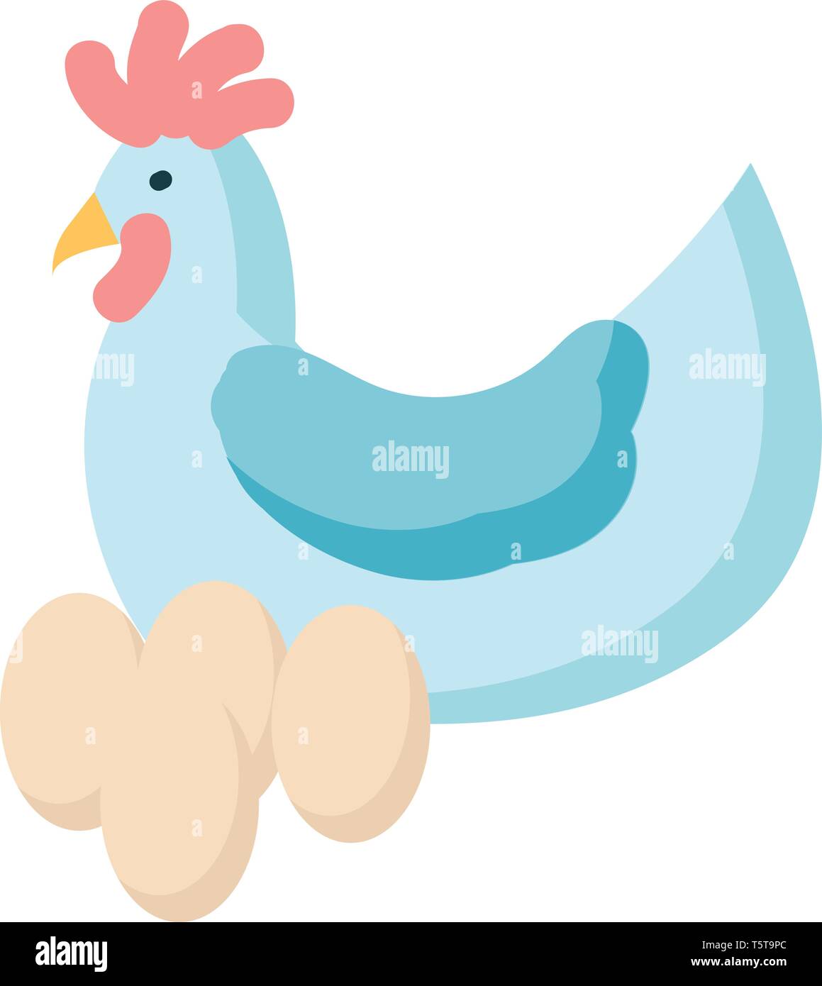 Light blue chicken with four white eggs vector illustration on white ...