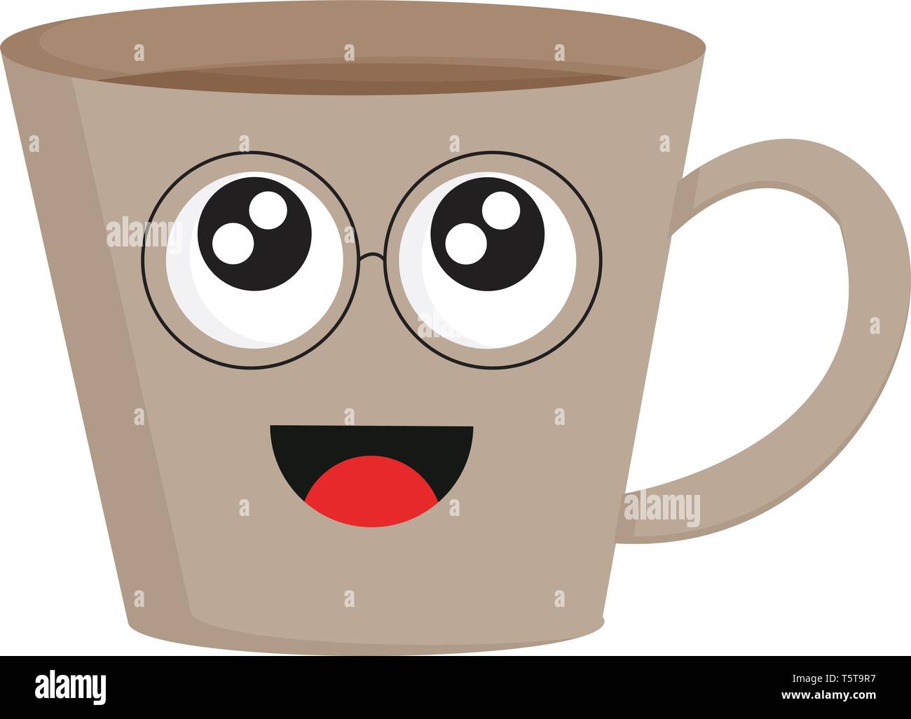 Light brown smiling coffee cup with eye glasses vector illustration on ...