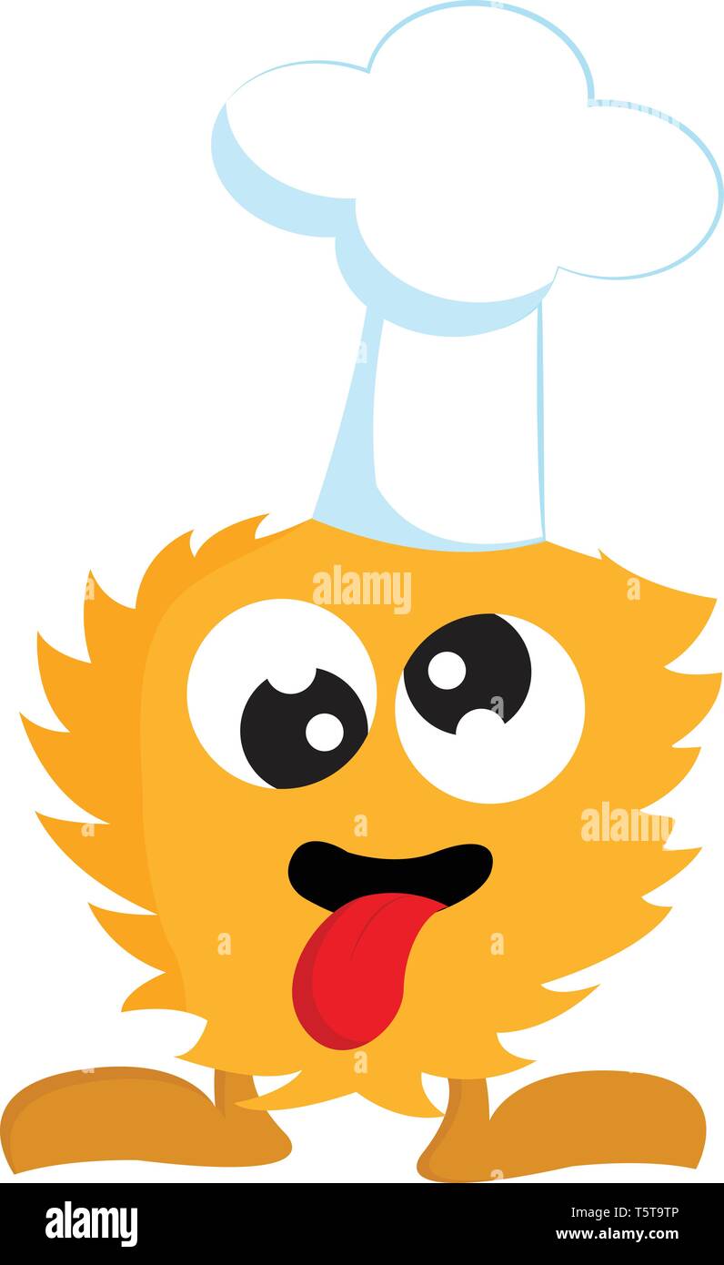 Yellow furry monester with chef hat vector illustration on white ...