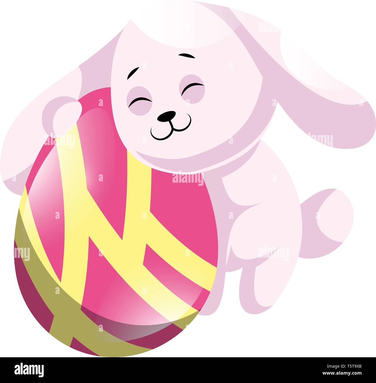 Rosy easter rabbit hugging pink easter egg illustration web vector on ...