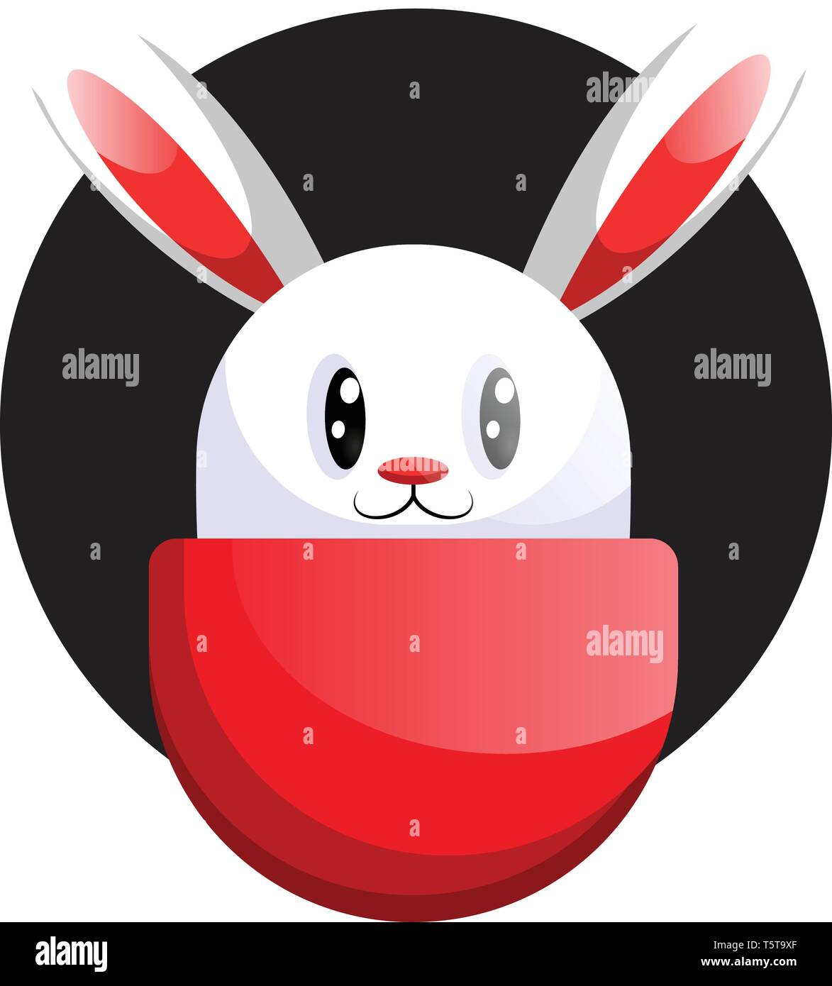 White easter rabbit face in front black circle illustration web vector ...