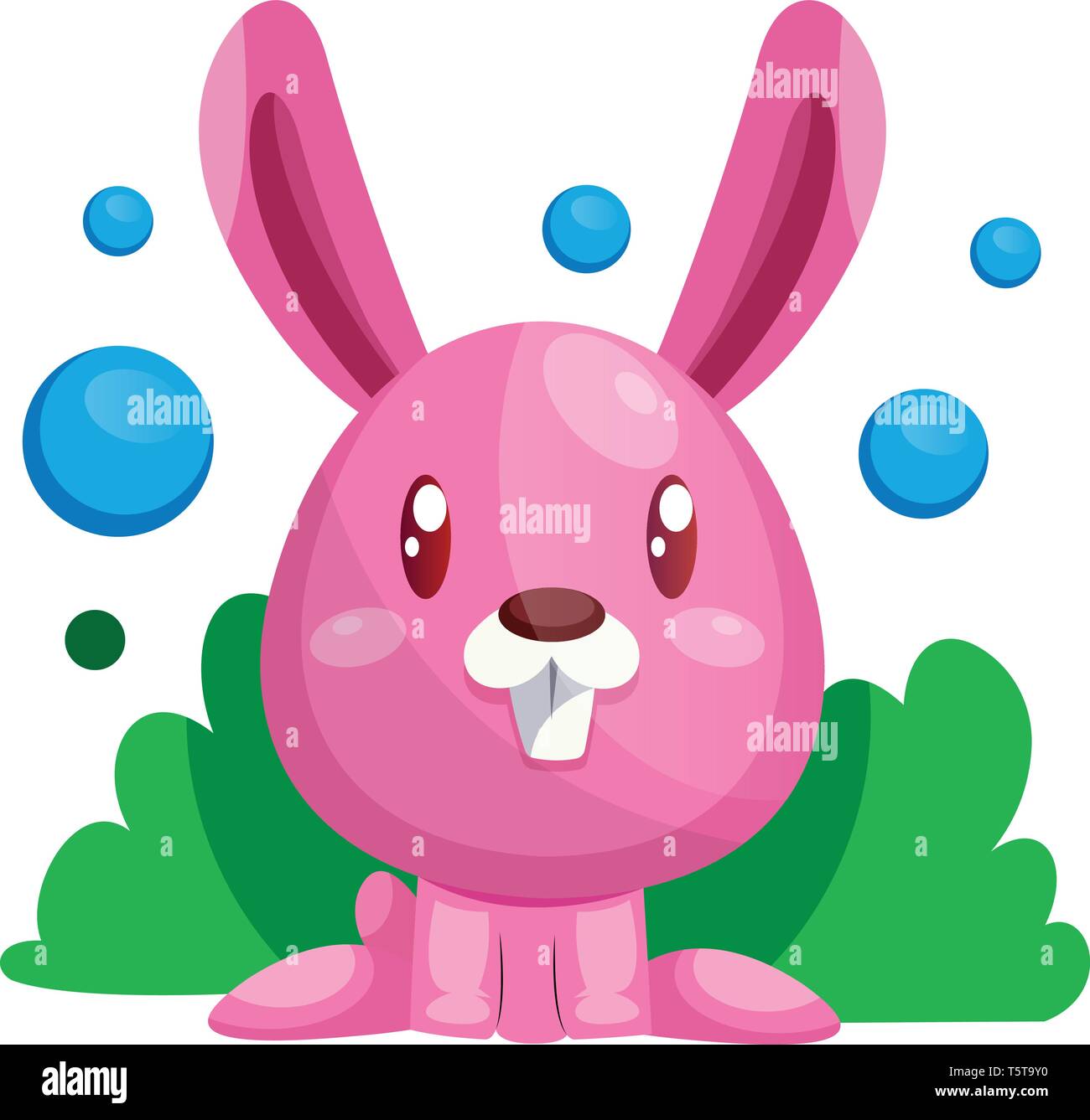 Pink easter rabbit sitting in green grass illustration web vector on ...