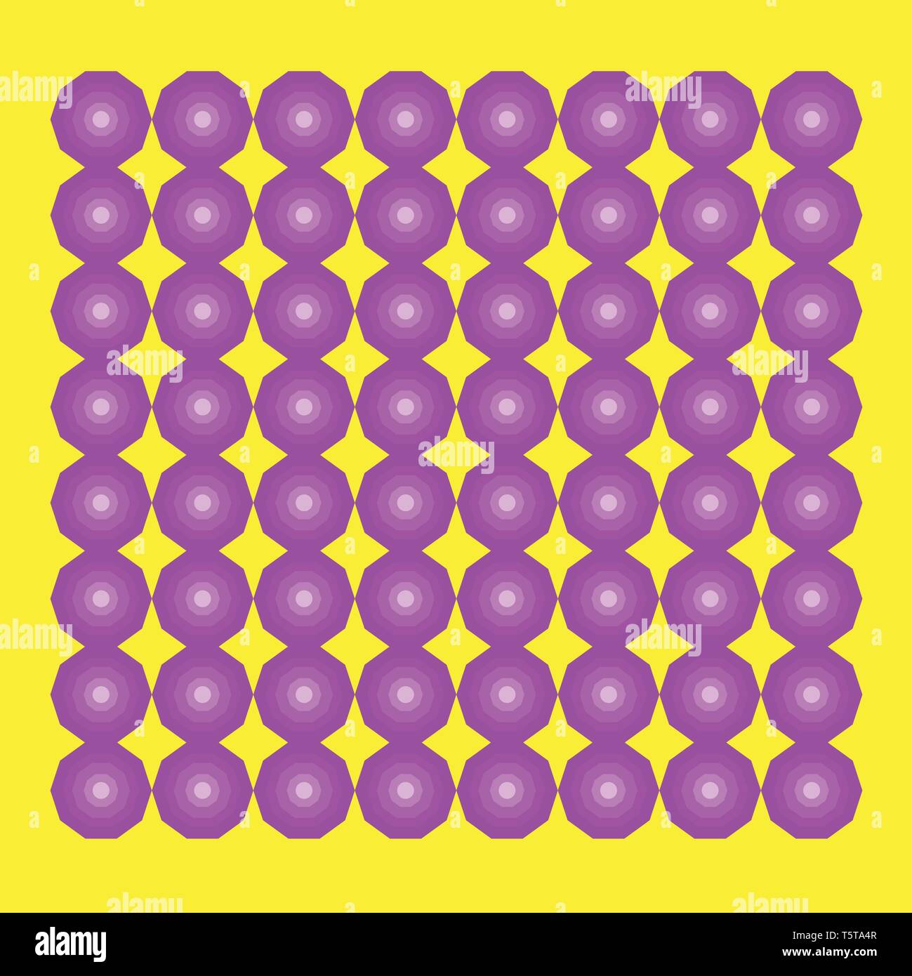 Several purple decagon arranged in a sequential manner on a yellow box ...