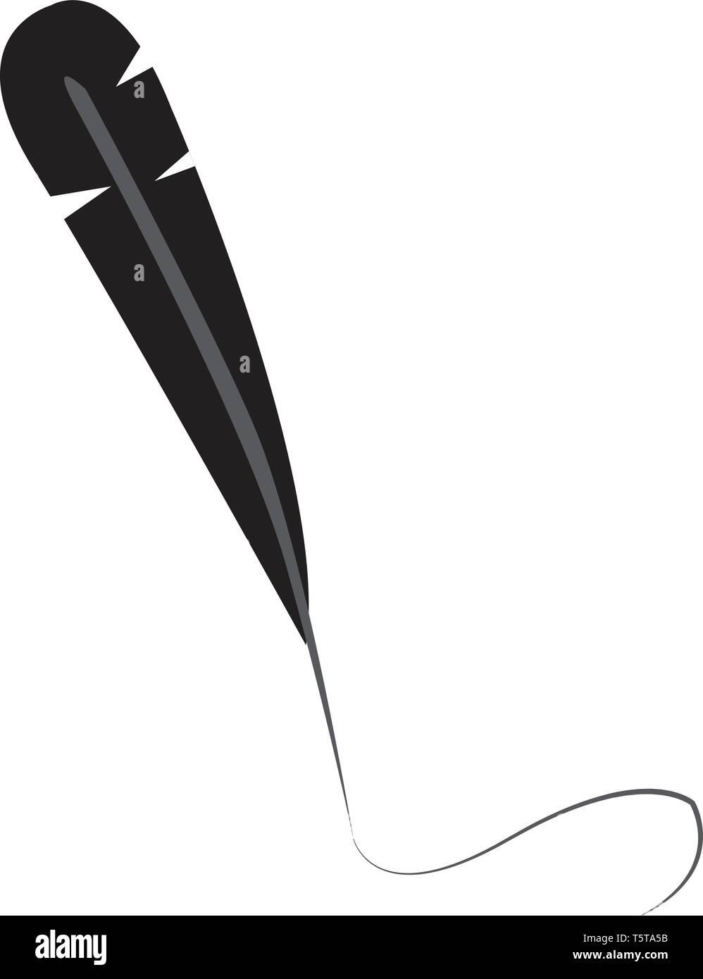 A gray feather used as a pen to make a curved line vector color drawing ...
