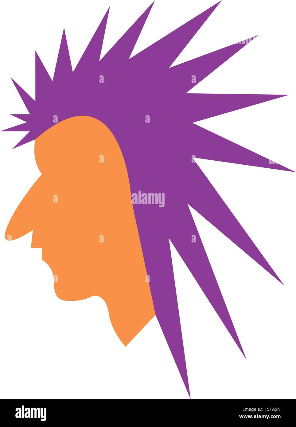 A minimalistic drawing of a man with long pointed purple mohawk vector ...