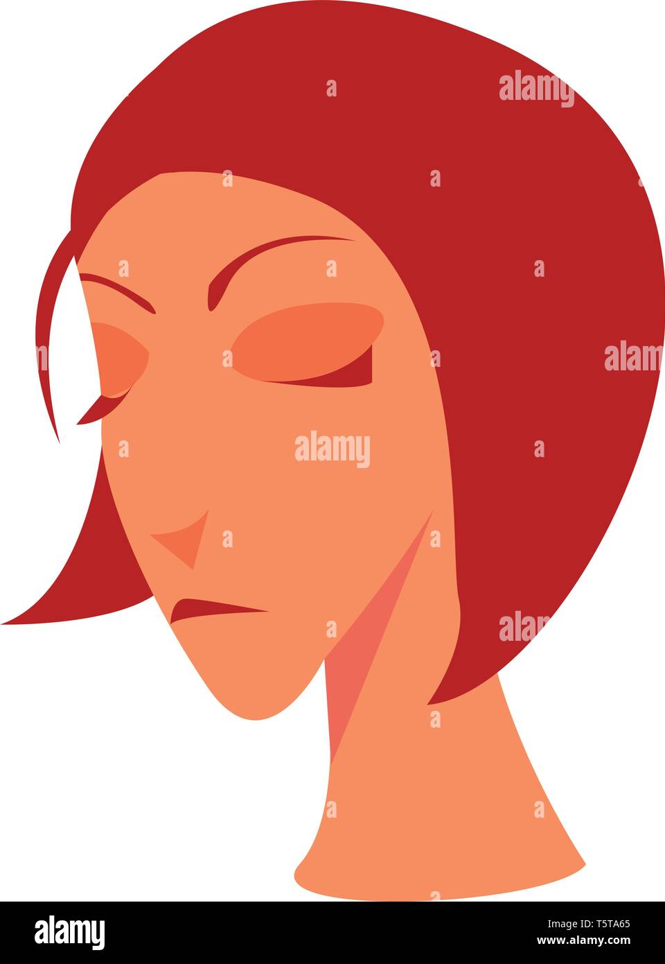 A gloomy looking woman with red hair vector color drawing or ...