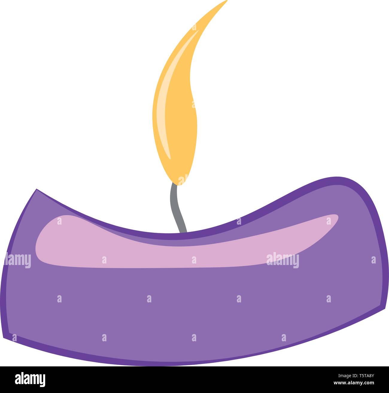 A lit small rectangular pink candle vector color drawing or ...