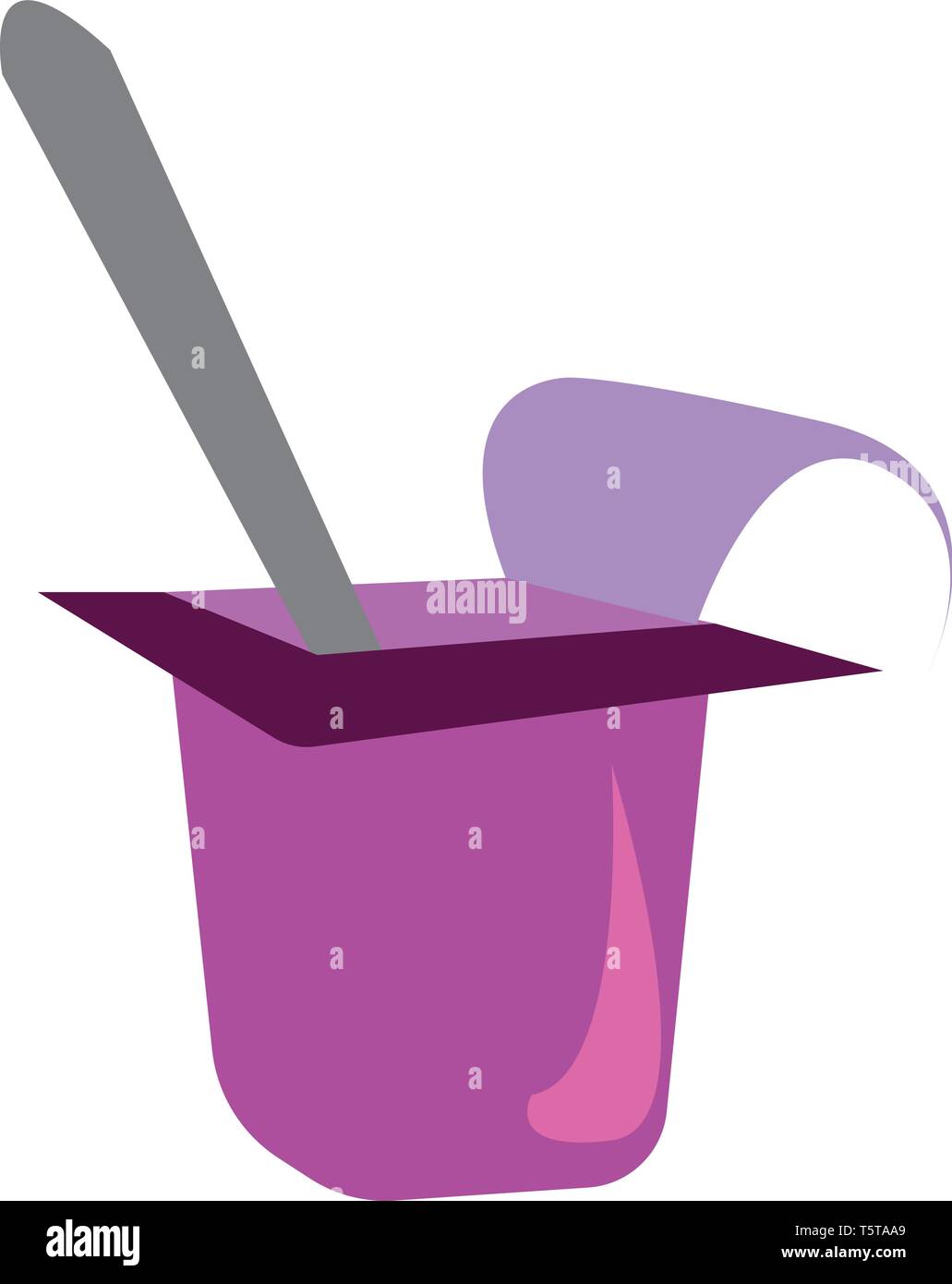 A purple yogurt box and spoon inside it vector color drawing or ...