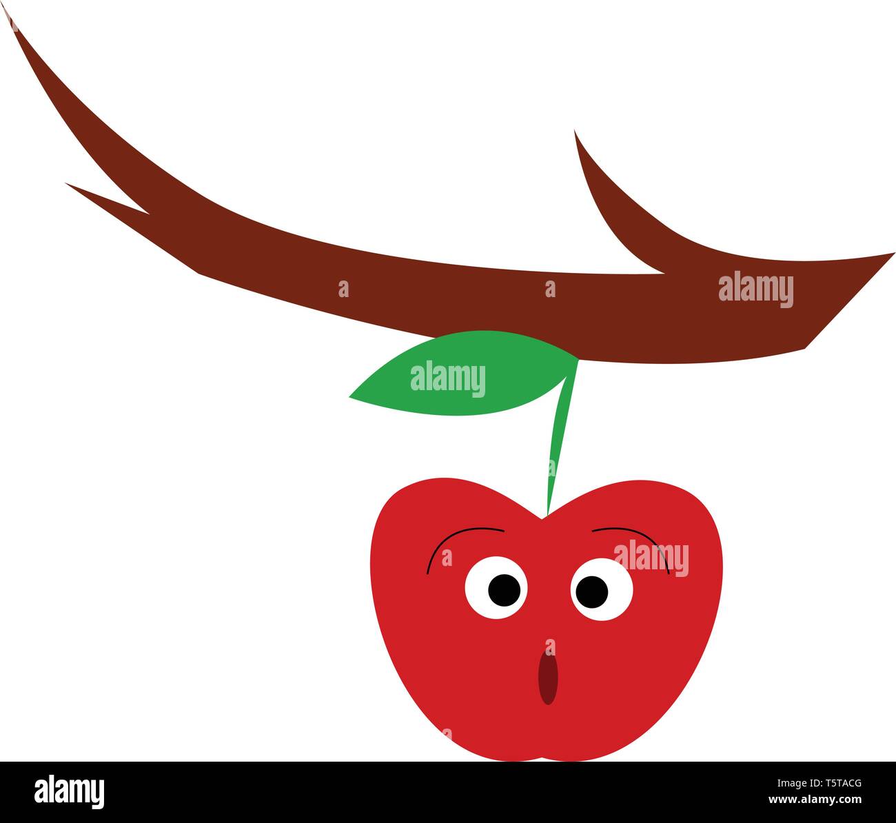 A surprised apple on a branch vector or color illustration Stock Vector ...