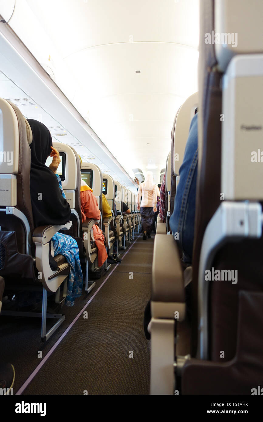 Royal Brunei Airlines Interior flight seating Stock Photo - Alamy