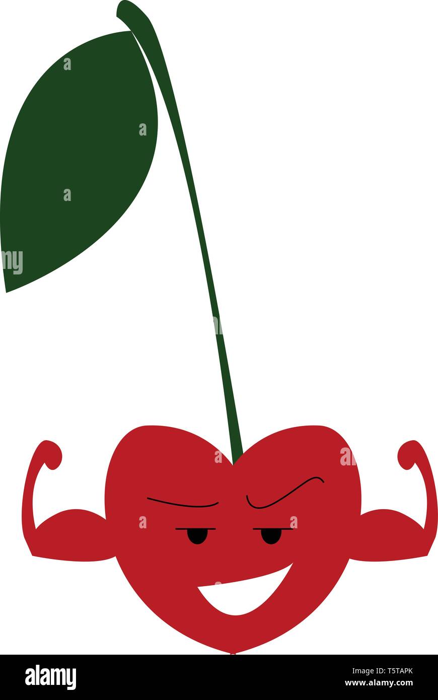Clipart of red cherry with strong arms has a tall stalk with a single ...