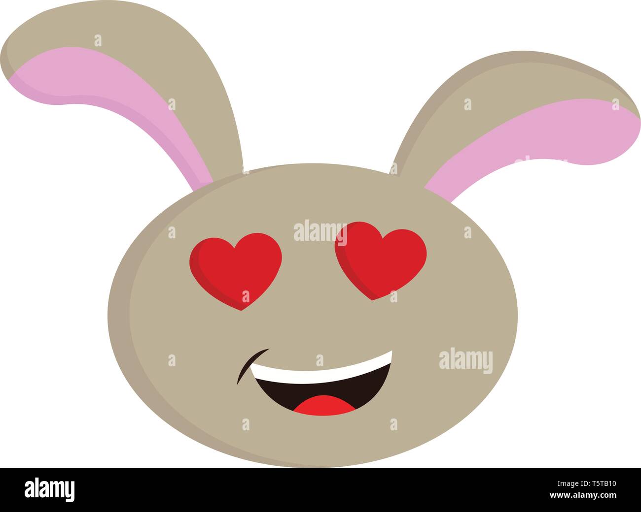 Beige rabbit with red heart shaped eyes smiling vector illustration on ...