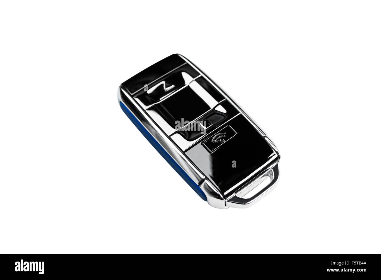 Closeup inside vehicle of wireless key ignition isolated on white ...