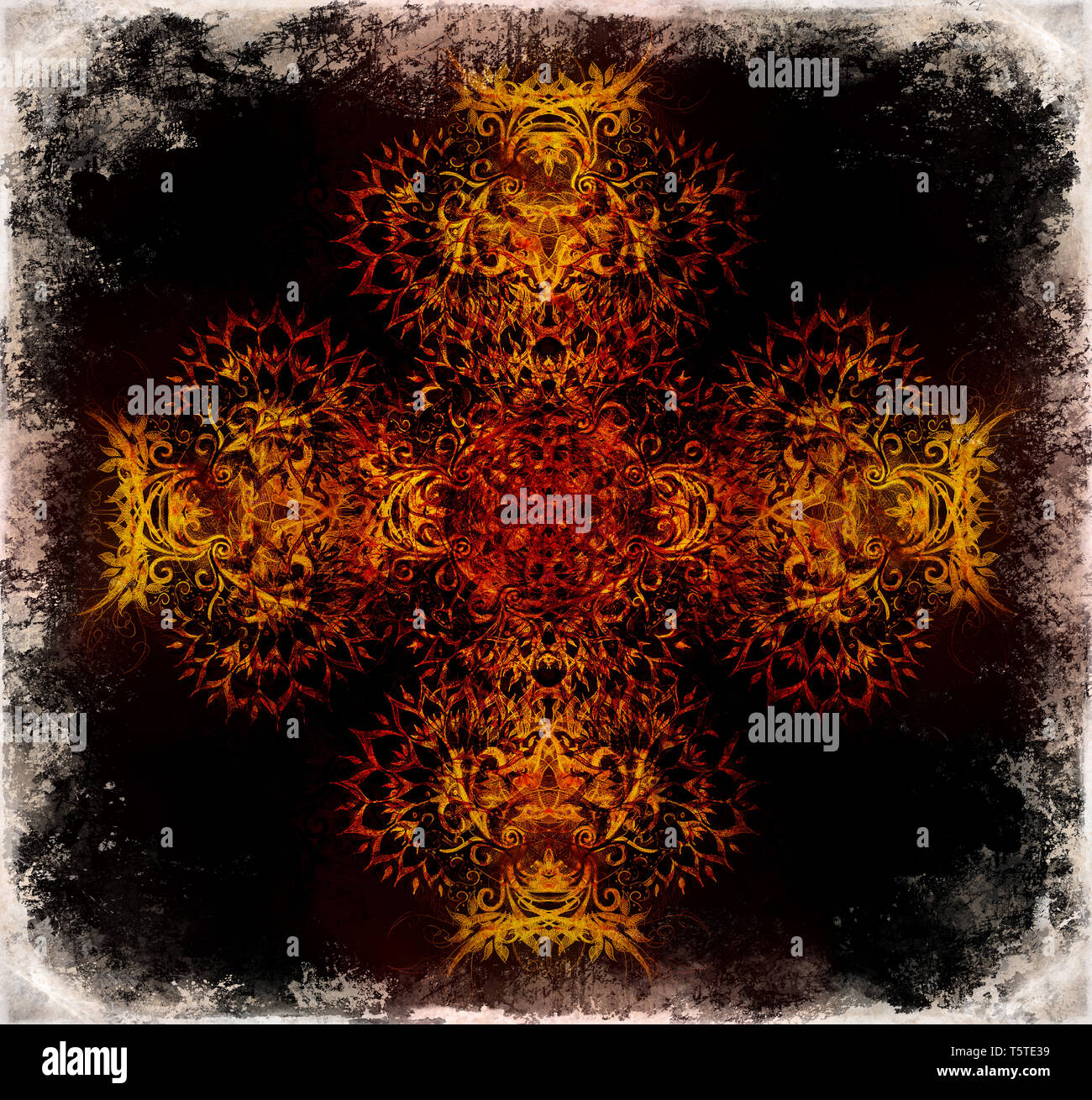 color ornamental mandala and old structure with border Stock Photo - Alamy