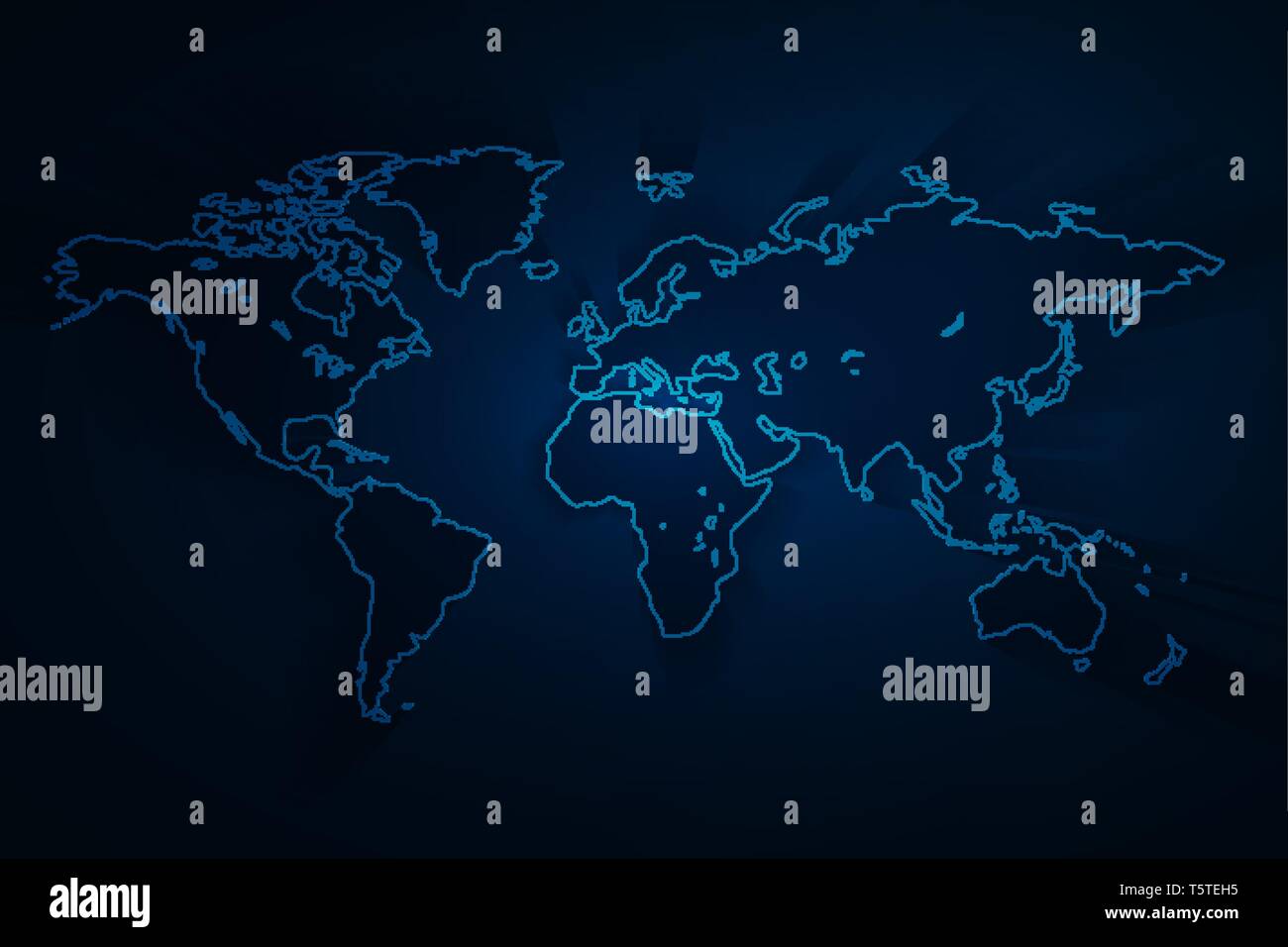 Simple world map created with line on blue background, vector ...