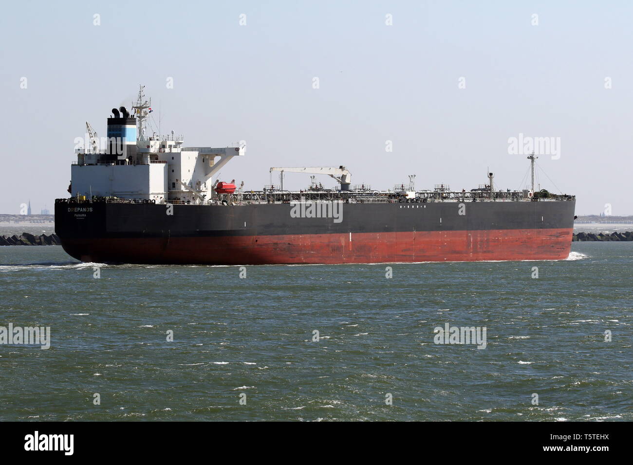 The crude oil tanker Drepanos reaches the port of Rotterdam on April 10 ...