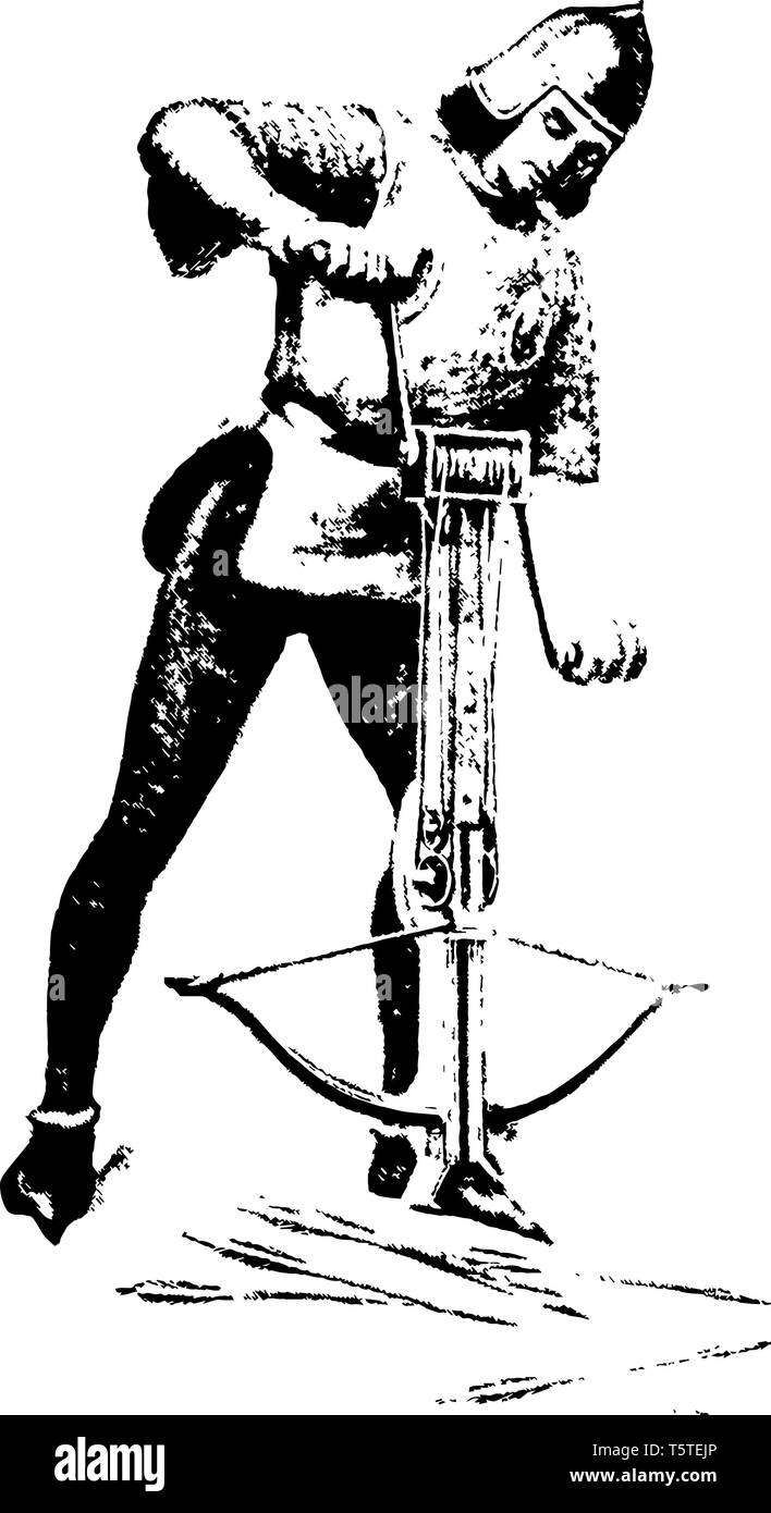 This image represents Crossbowman from the 15th century, vintage line ...